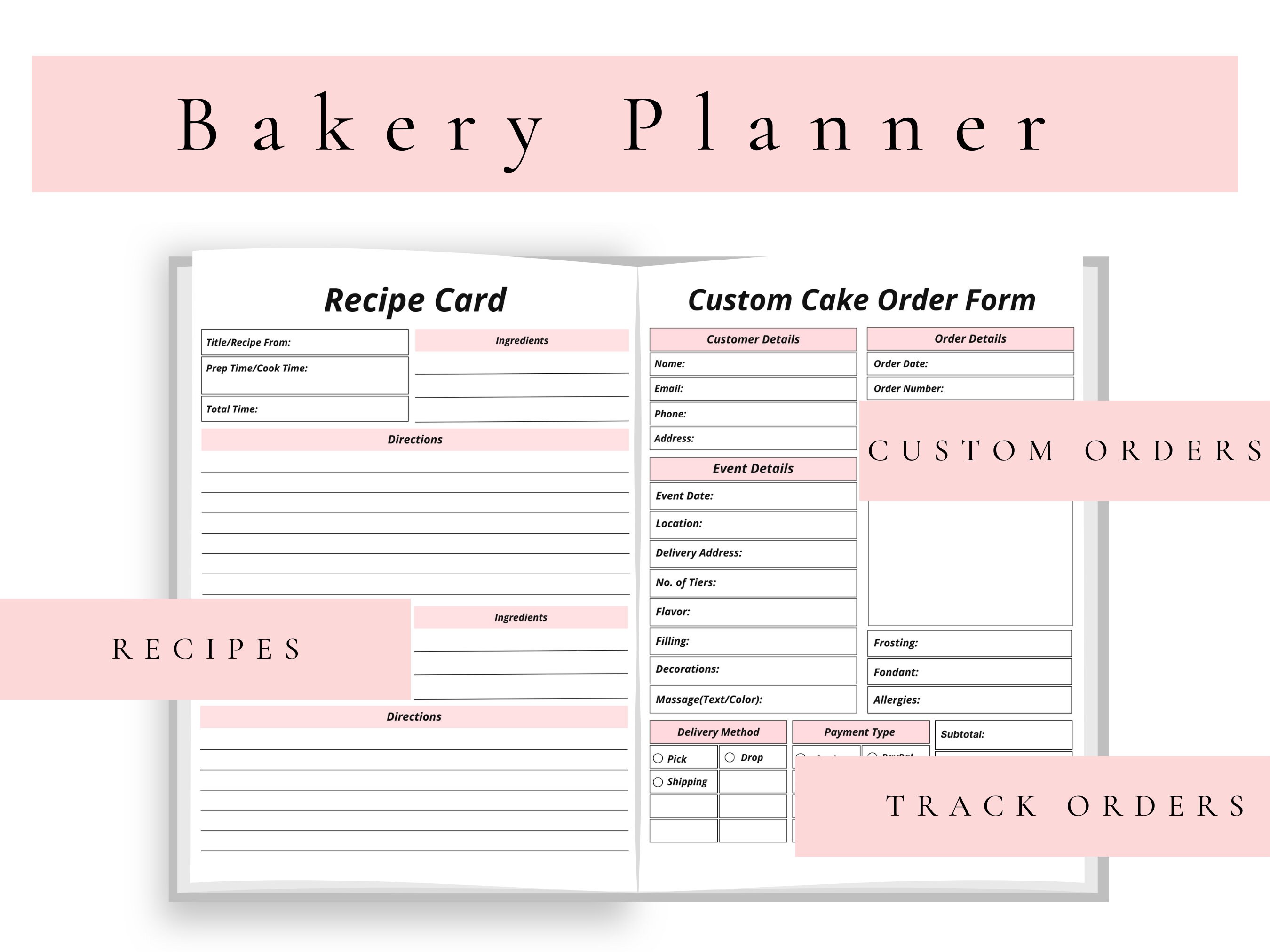 Bakery Business Planner Bakery Order Forms Business Baking Planner ...
