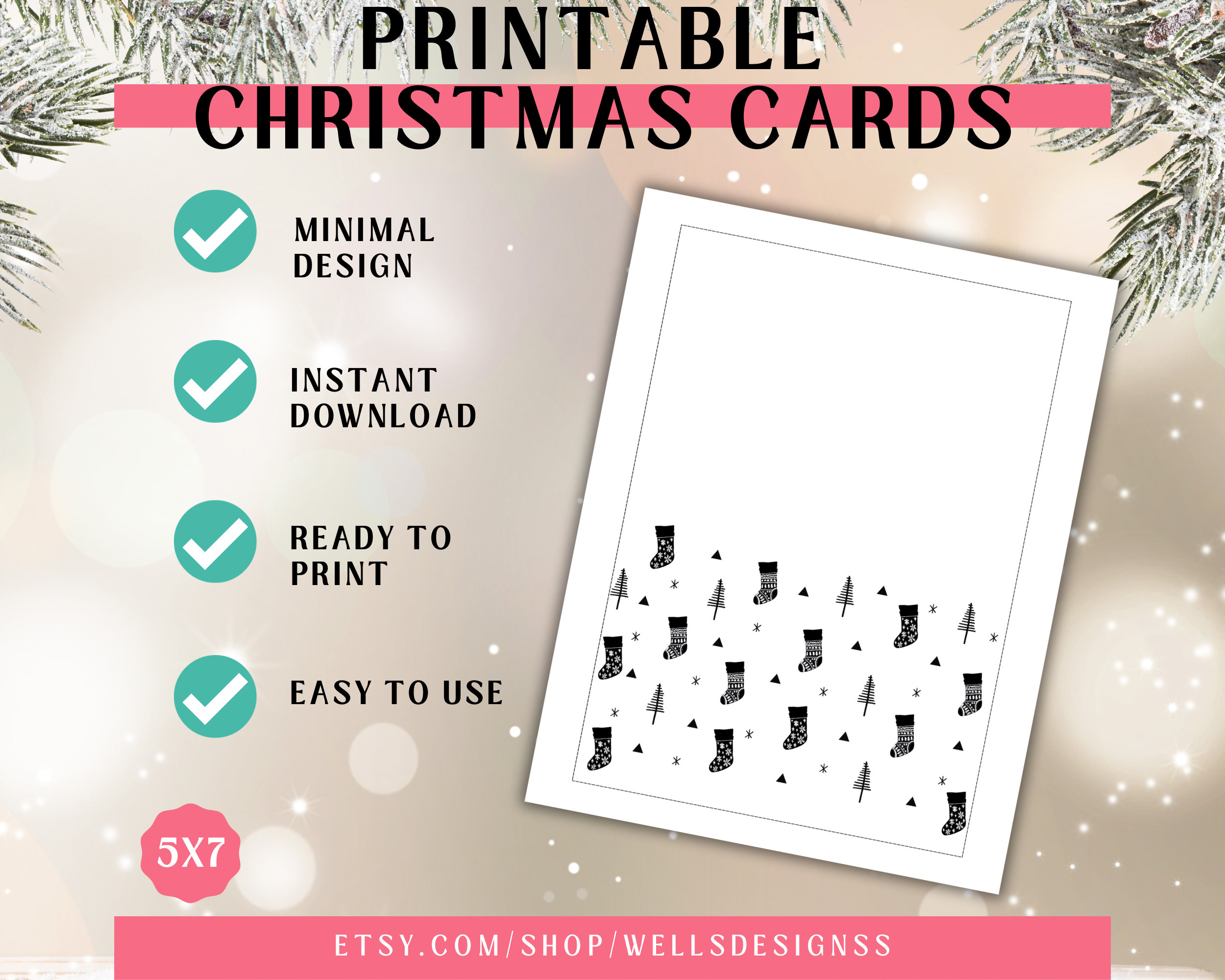 Printable Christmas Cards Festive Printable Christmas Cards - Etsy