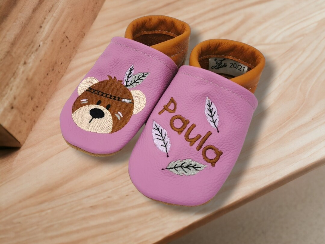 Organic Crawling Shoes Leather Slippers Personalized Indian Bear - Etsy
