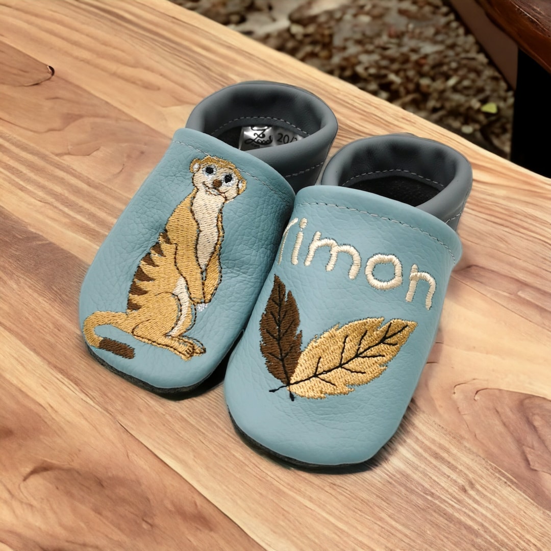 Organic Crawling Shoes Leather Slippers Personalized Meerkats - Etsy