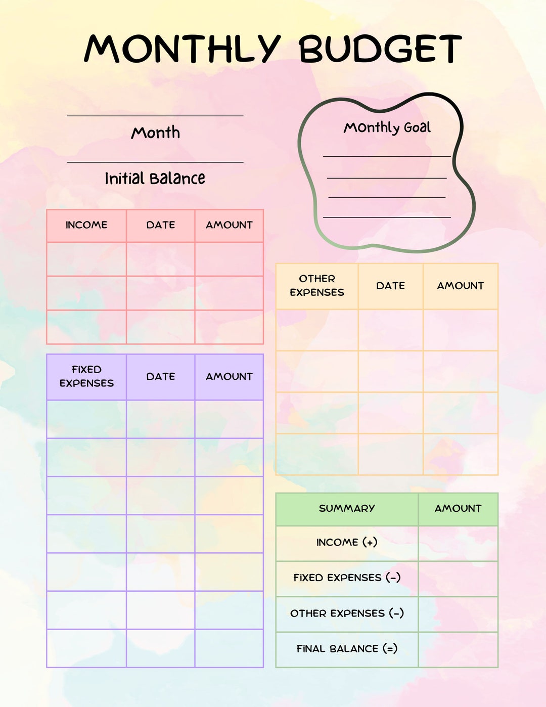 Monthly Budget Planner-digital Monthly Money Planner, Money Planner ...