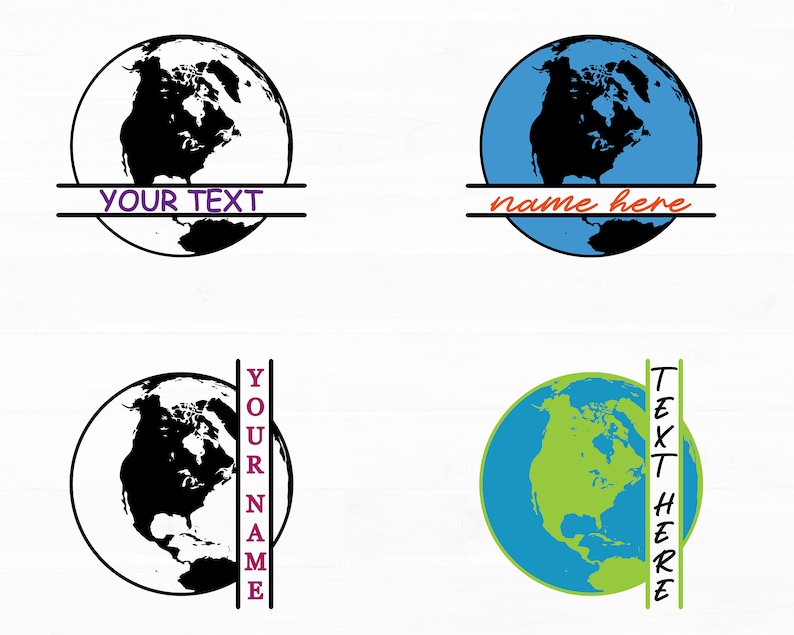 Earth Globe Split Monogram Frame Svg Bundle Layered Earth Svg Earth ...