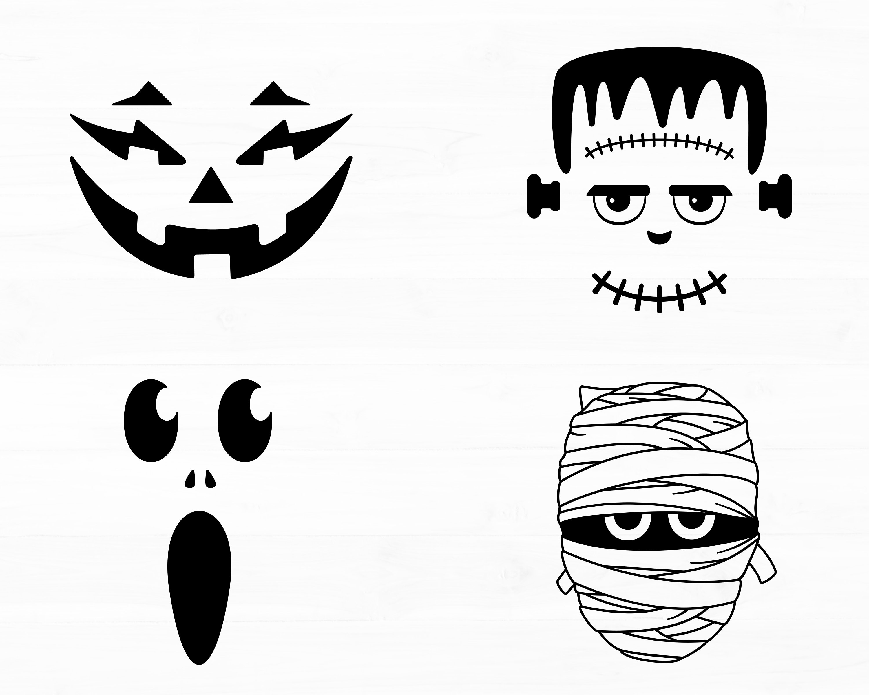 Halloween Faces Svg Clipart Frankenstein Ghost Face Jack O Lantern ...