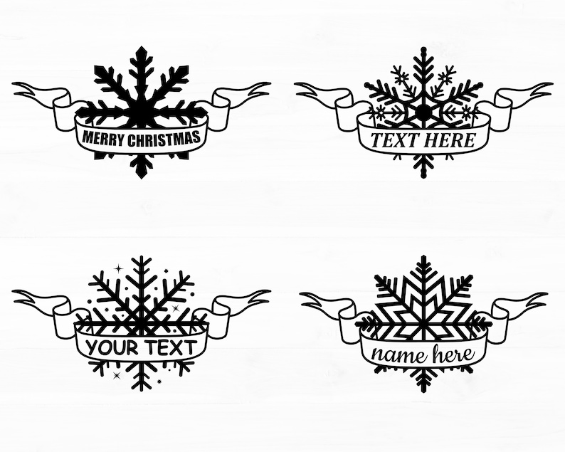 Snowflake Monogram Svg Bundle Snowflake Name Frame Banner Snowflake Svg ...