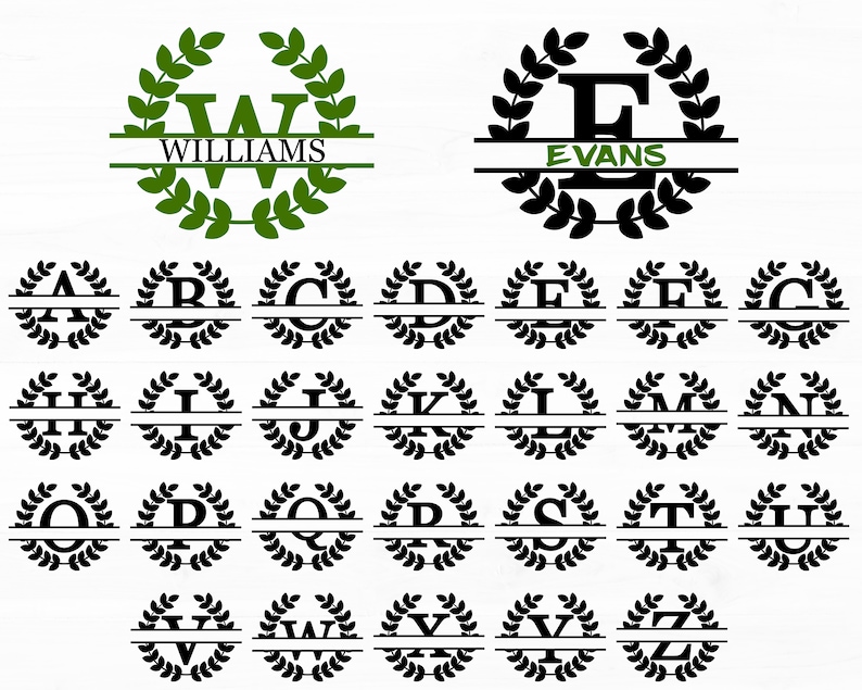 Laurel Wreath Split Monogram Svg Monogram Alphabet With Name Frame ...