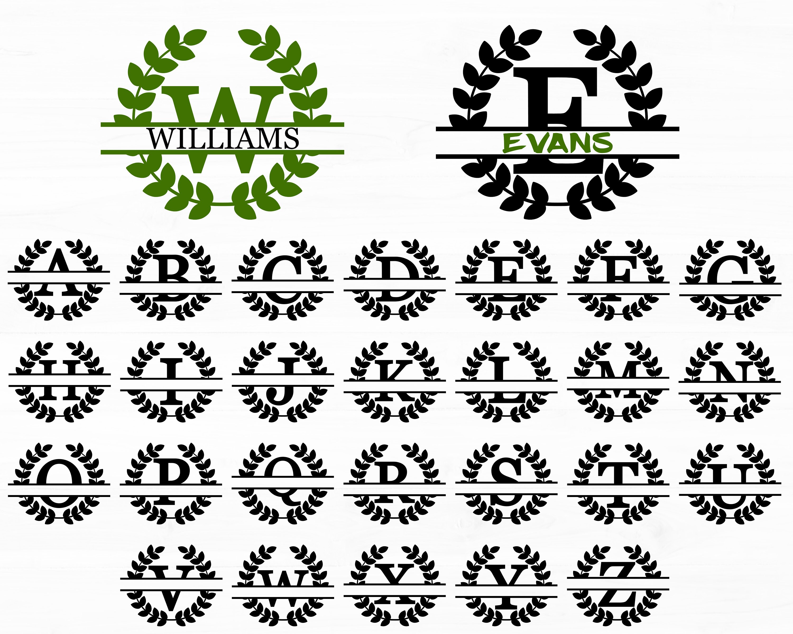 Laurel Wreath Split Monogram Svg Monogram Alphabet With Name Frame ...