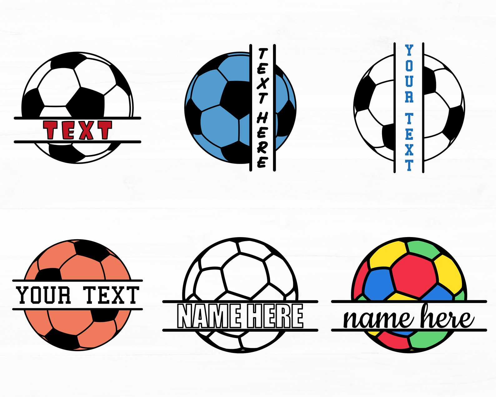 Soccer Ball With Name Svg Split Frame Soccer Ball Bundle Soccer Ball ...