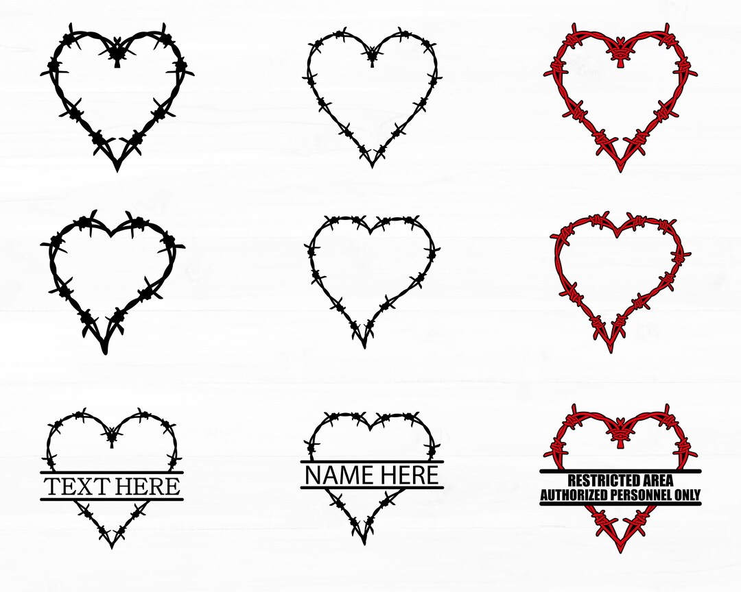 Barbed Wire Hearts Svg Bundle Barb Wire Heart Split Monogram Frame ...