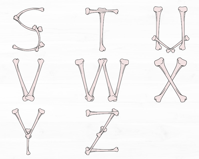 Bone Monogram Alphabet Svg Halloween Bones Alphabet Bones Clipart Letters Skeleton Bones Font ...