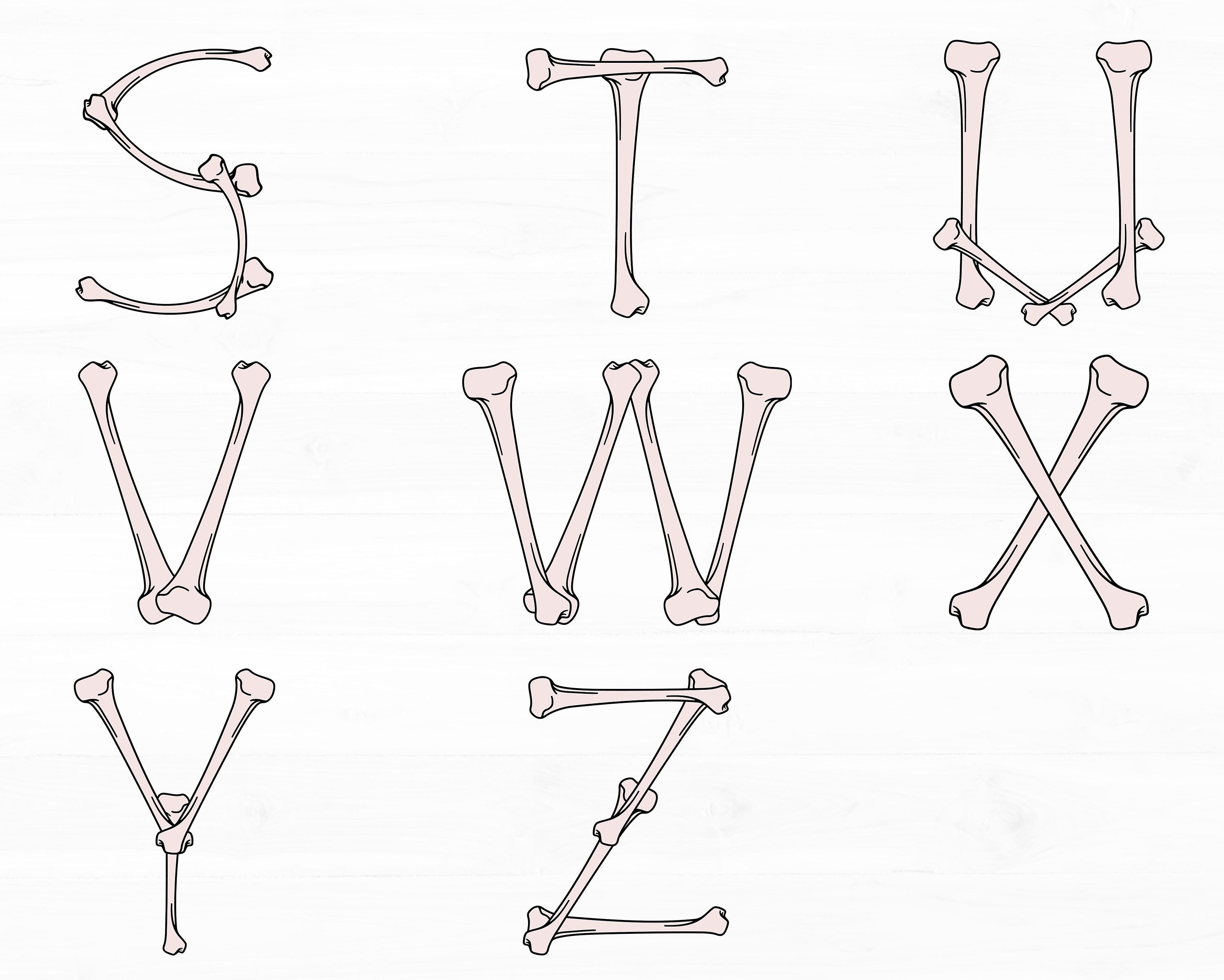 Bone Monogram Alphabet Svg Halloween Bones Alphabet Bones Clipart ...