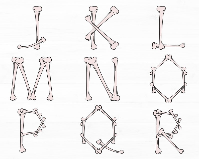 Bone Monogram Alphabet Svg Halloween Bones Alphabet Bones Clipart ...
