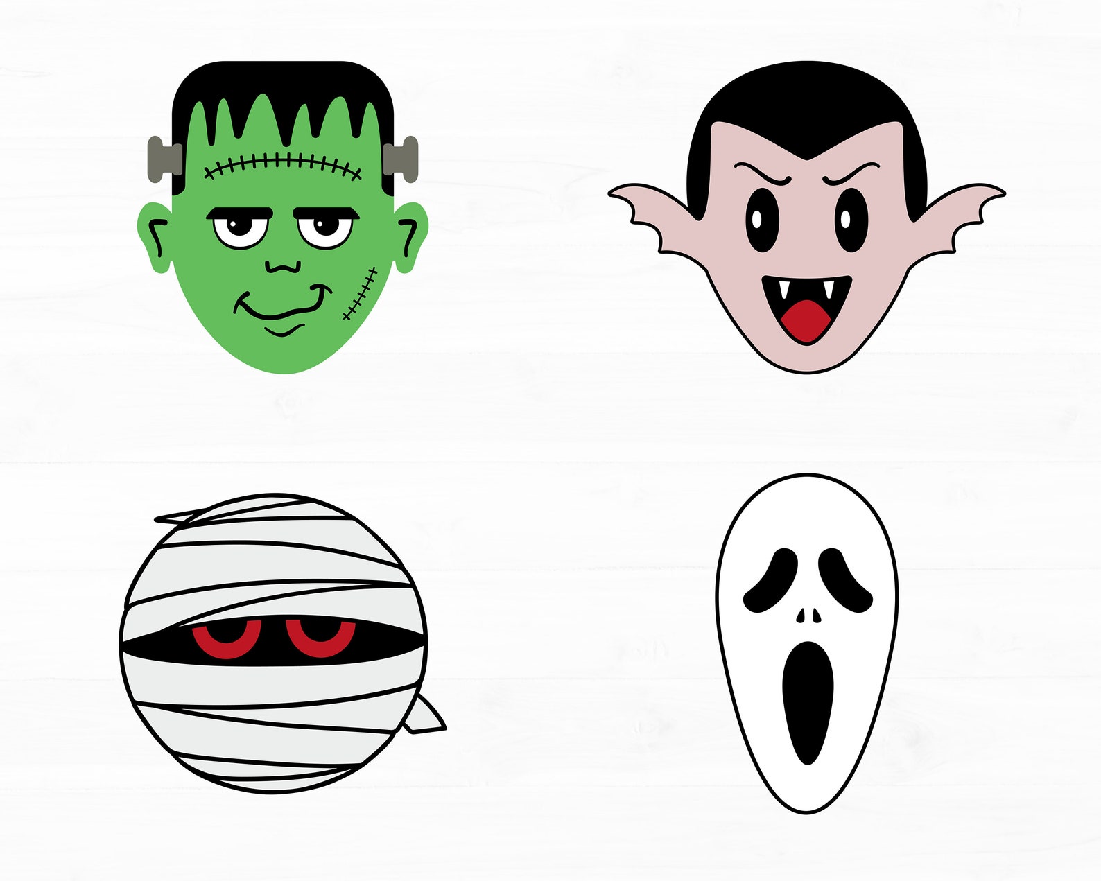 Halloween Monsters Svg Frankenstein Count Dracula Mummy Ghost Face ...
