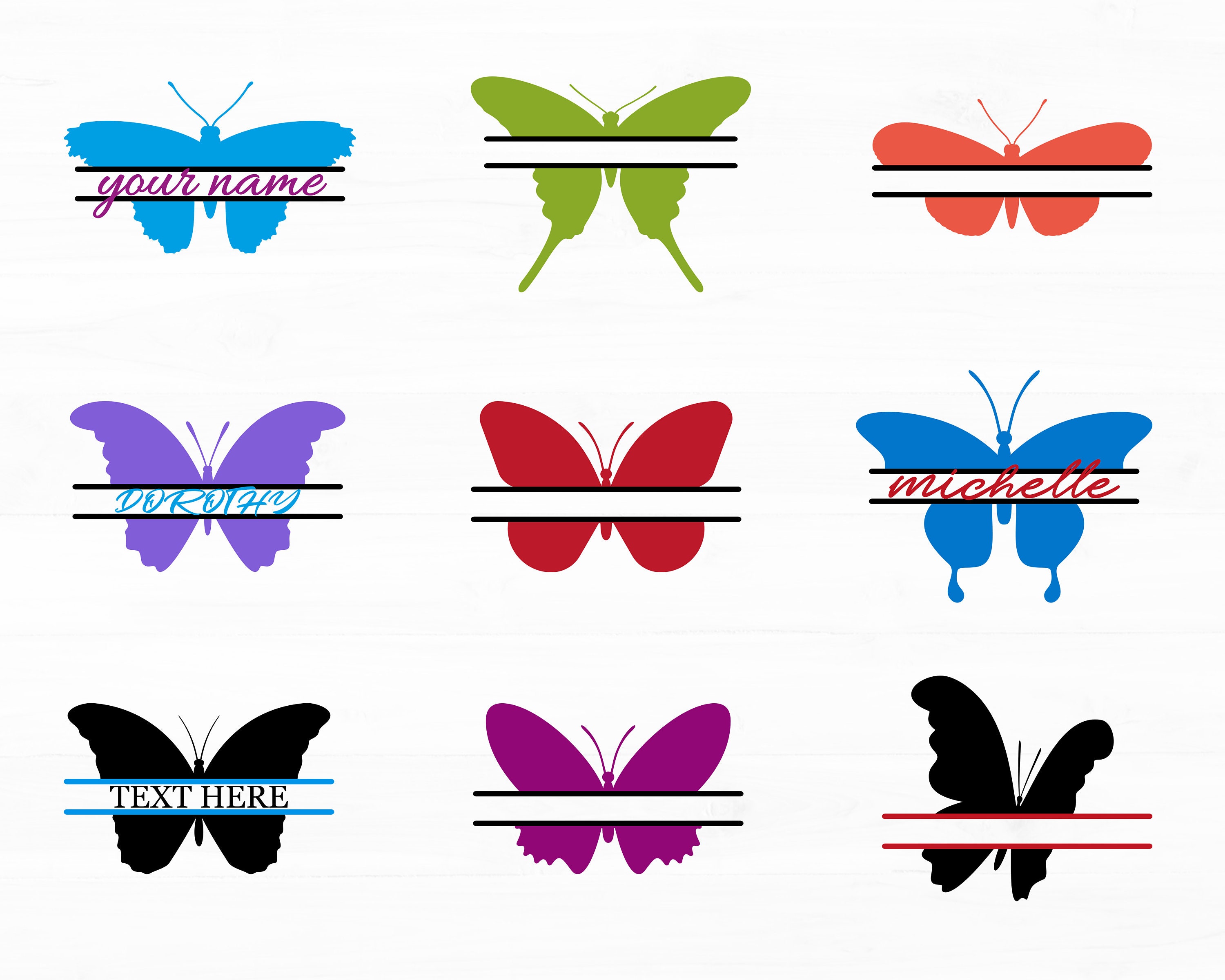 Butterfly Split Monogram Svg Bundle Butterfly Silhouette Split Name ...