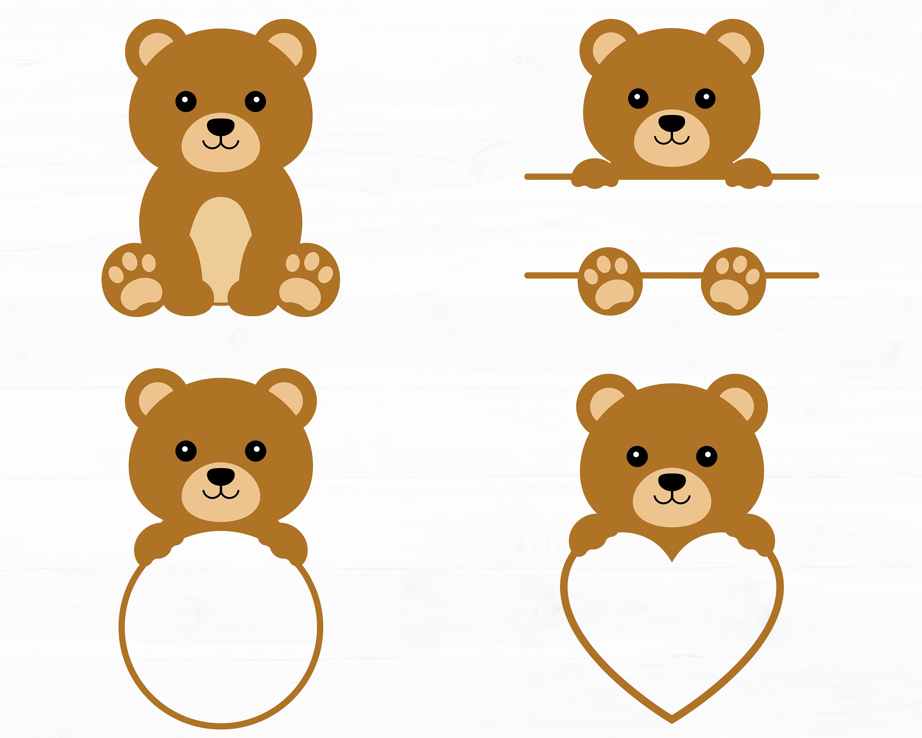 Bear Svg Bundle Bear Split Monogram Svg Teddy Bear Svg Cute Bear Circle ...