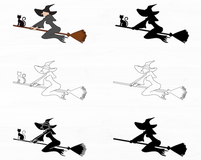 50 Halloween Witch SVG Designs Bundle | Black Silhouette Vector Designs ...