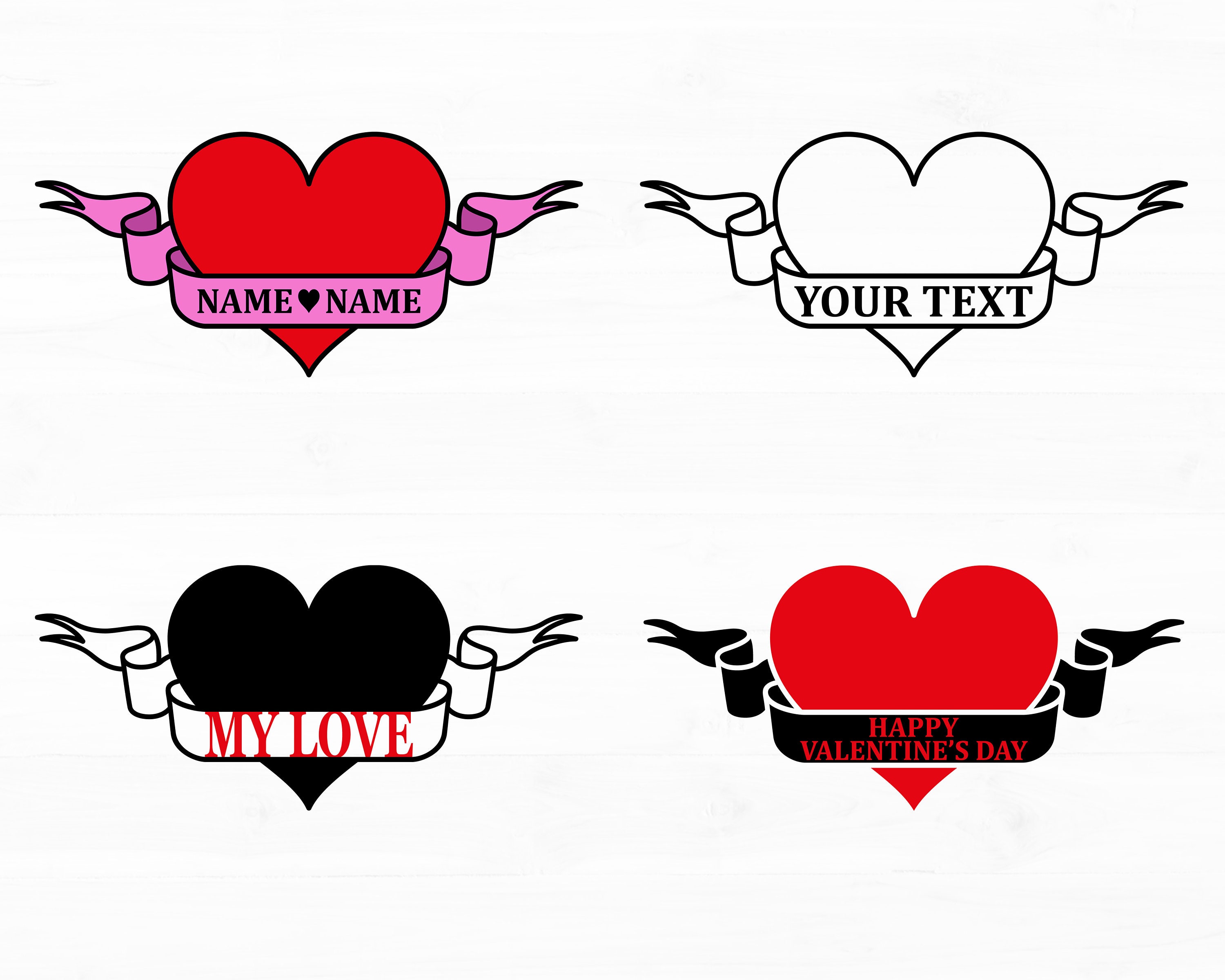Heart Split Name Frame Svg Bundle Heart With Ribbon Banner Heart ...