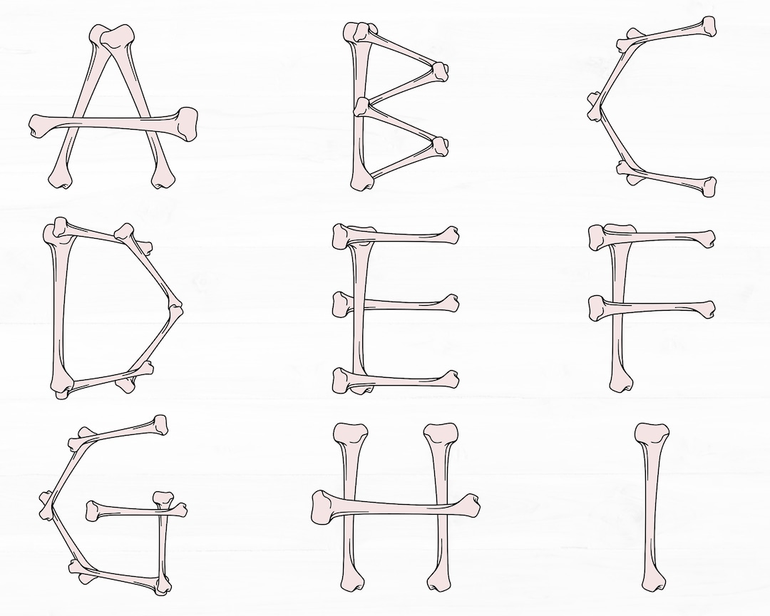 Bone Monogram Alphabet Svg Halloween Bones Alphabet Bones Clipart ...