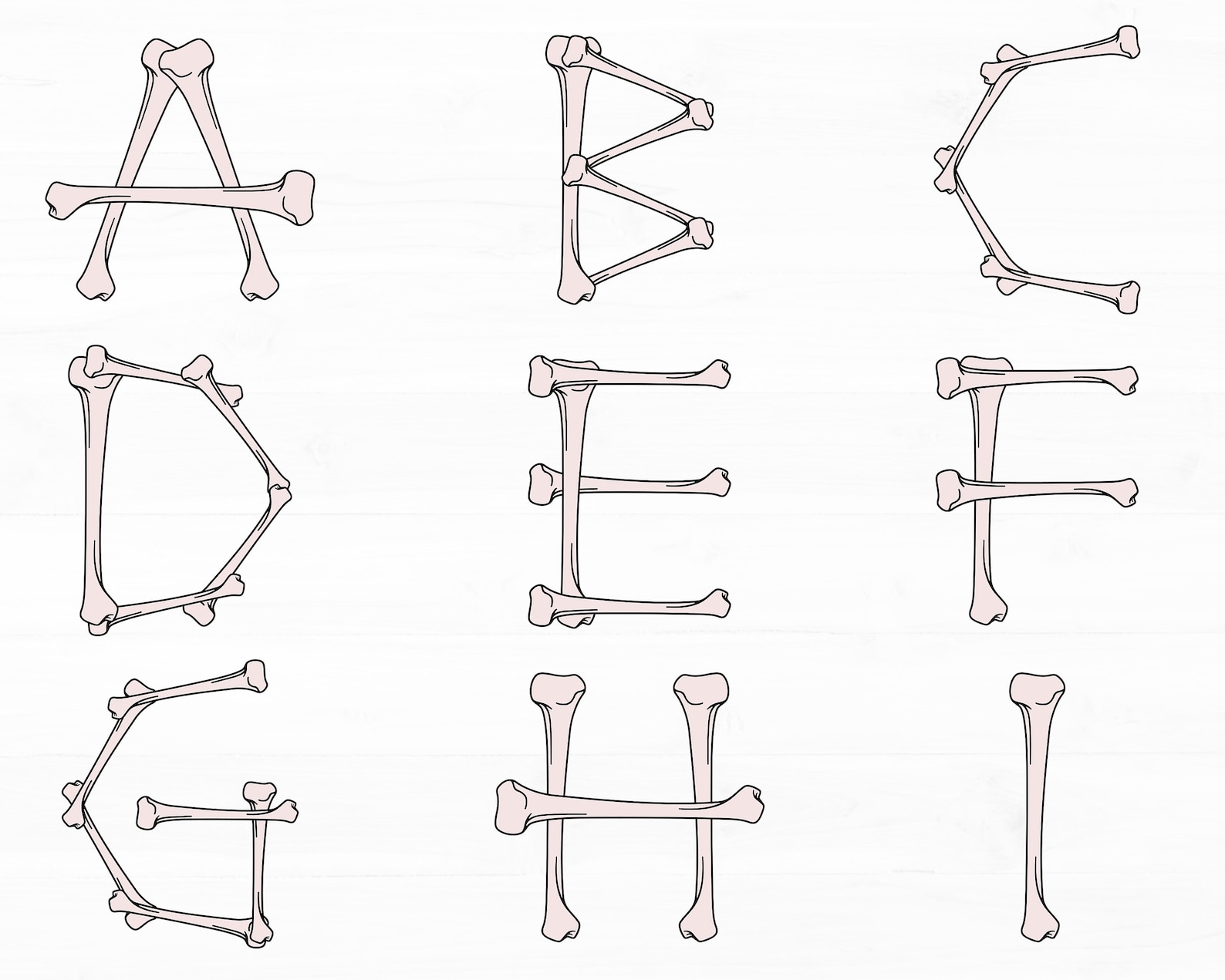Bone Monogram Alphabet Svg Halloween Bones Alphabet Bones Clipart ...