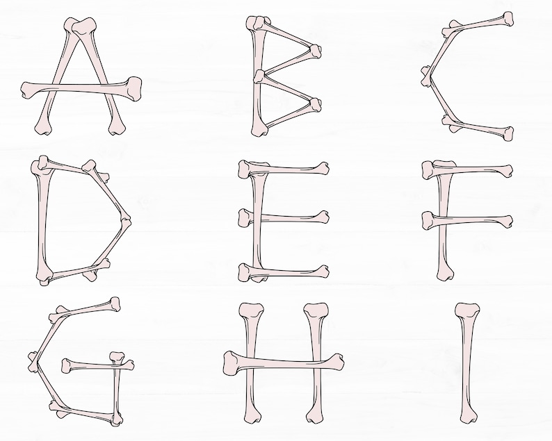 Bone Monogram Alphabet Svg Halloween Bones Alphabet Bones Clipart ...