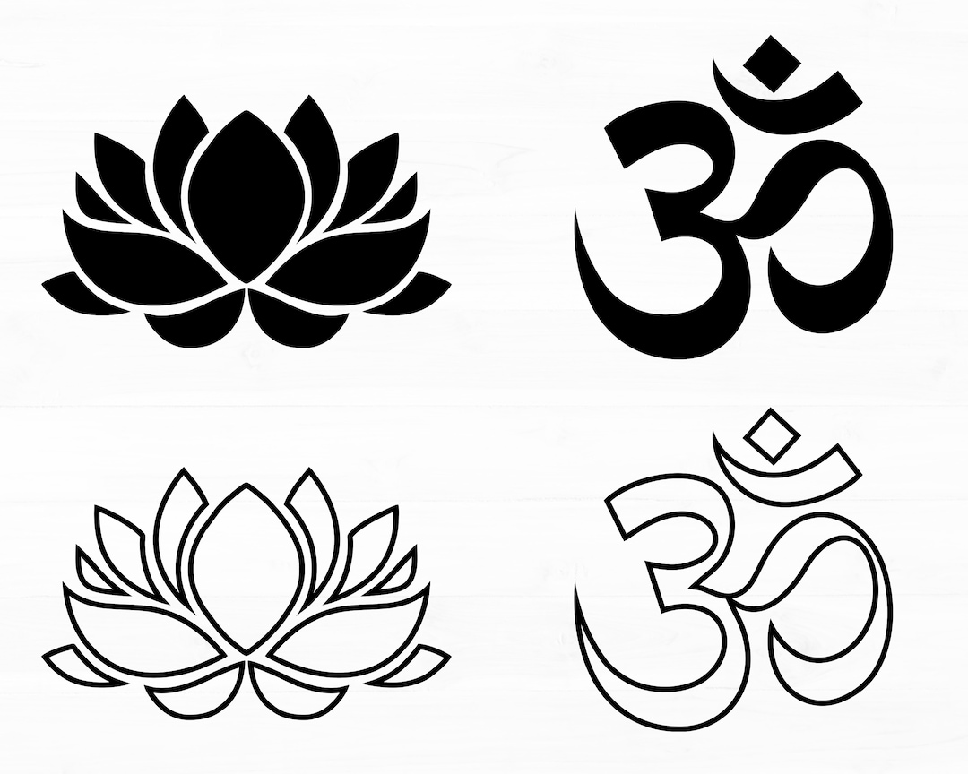 Lotus Flower And Om Svg Bundle Lotus Svg Meditation Svg Lotus Flower And Om Silhouette Yoga Svg