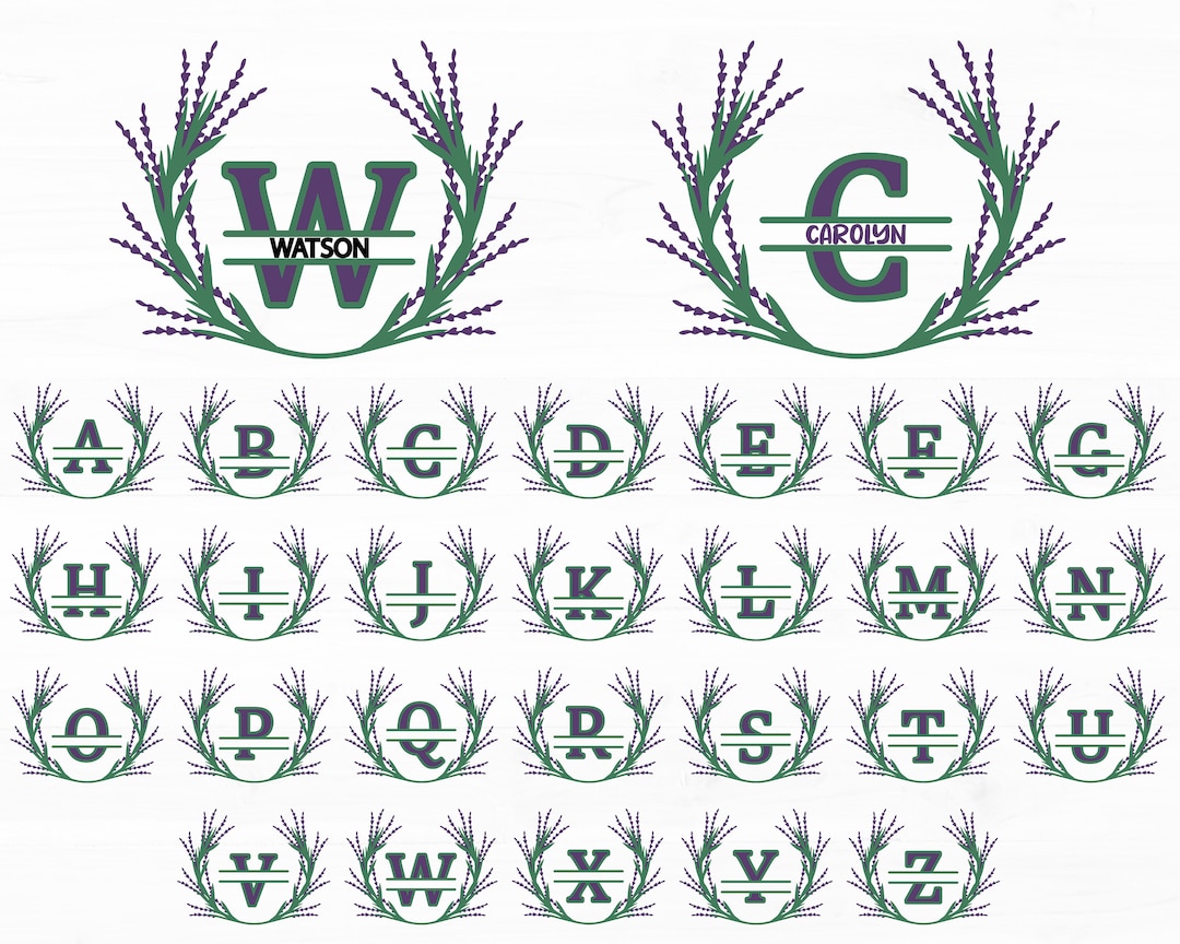Sage Flower Wreath Split Frame Monogram Alphabet Svg Bundle Monogram ...