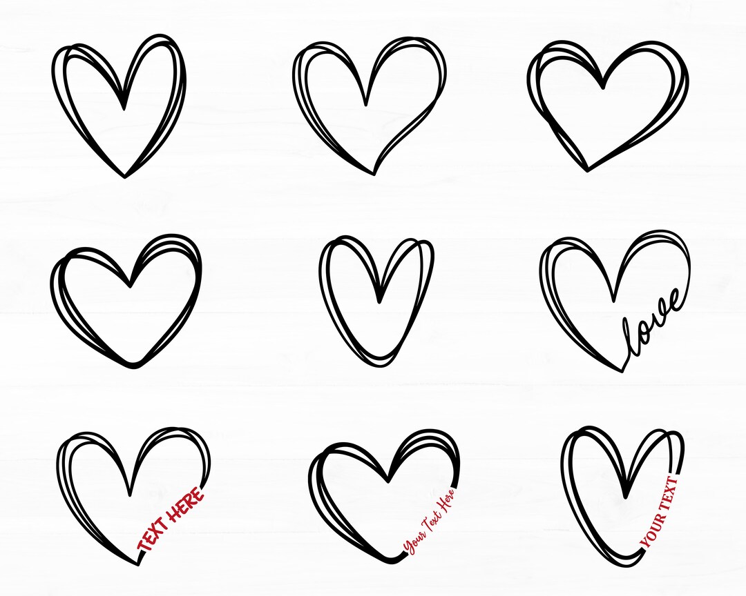 Doodle Heart Svg Bundle Heart Svg Valentine Svg Hand Drawn Sketch Heart ...