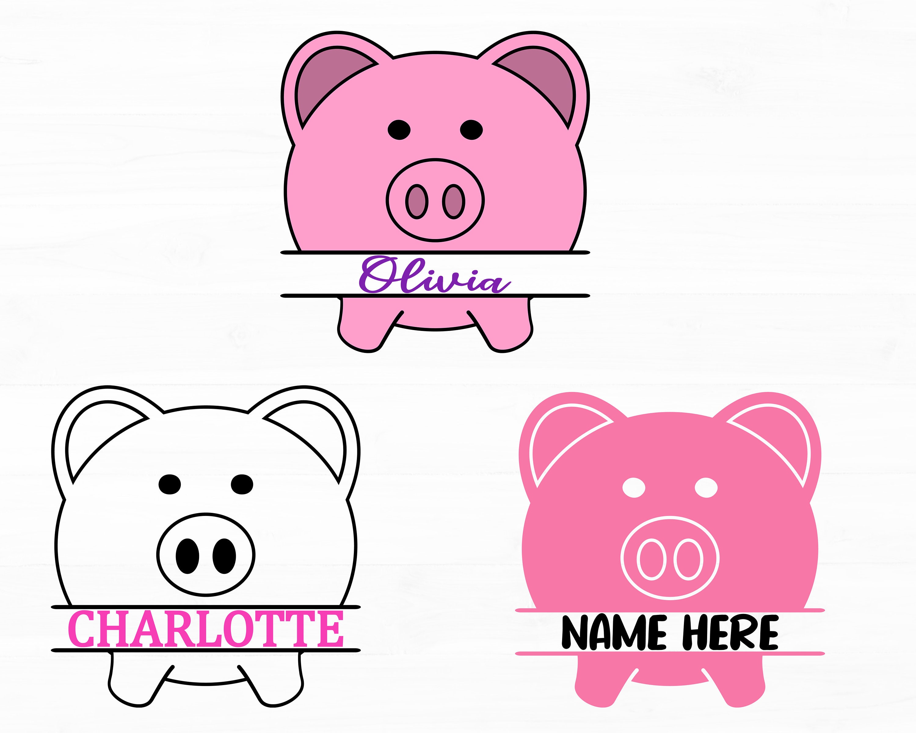 Cute Piggy Split Monogram Svg Bundle Cute Pig Svg With Split Name ...