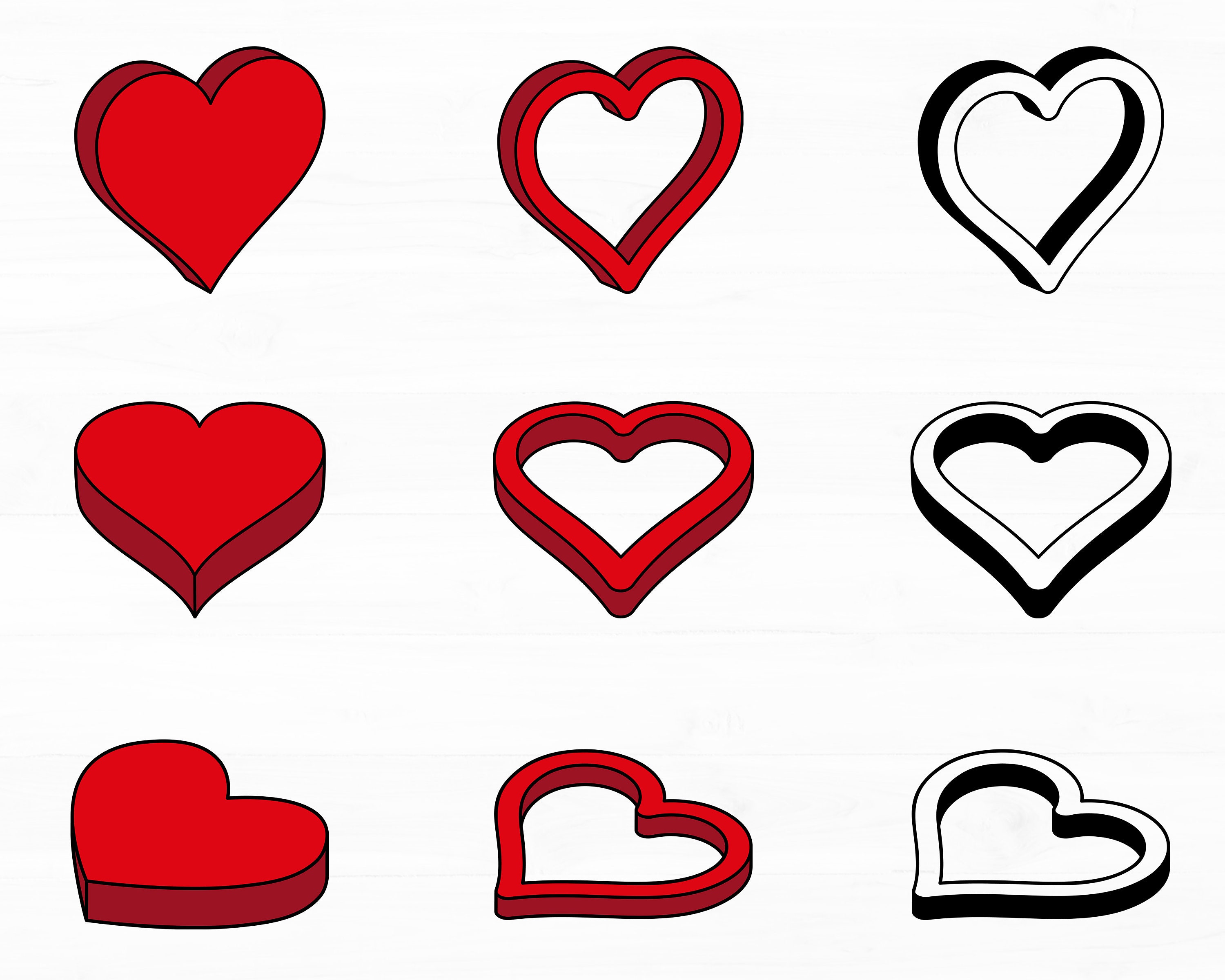 Heart Svg Bundle 3D Looking Hearts Svg Heart Clipart Valentines Svg ...
