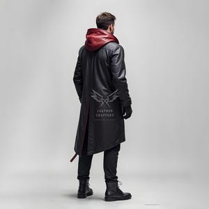 Genuine Leather Black Hooded Trench Coat – Gothic Cyberpunk Duster ...