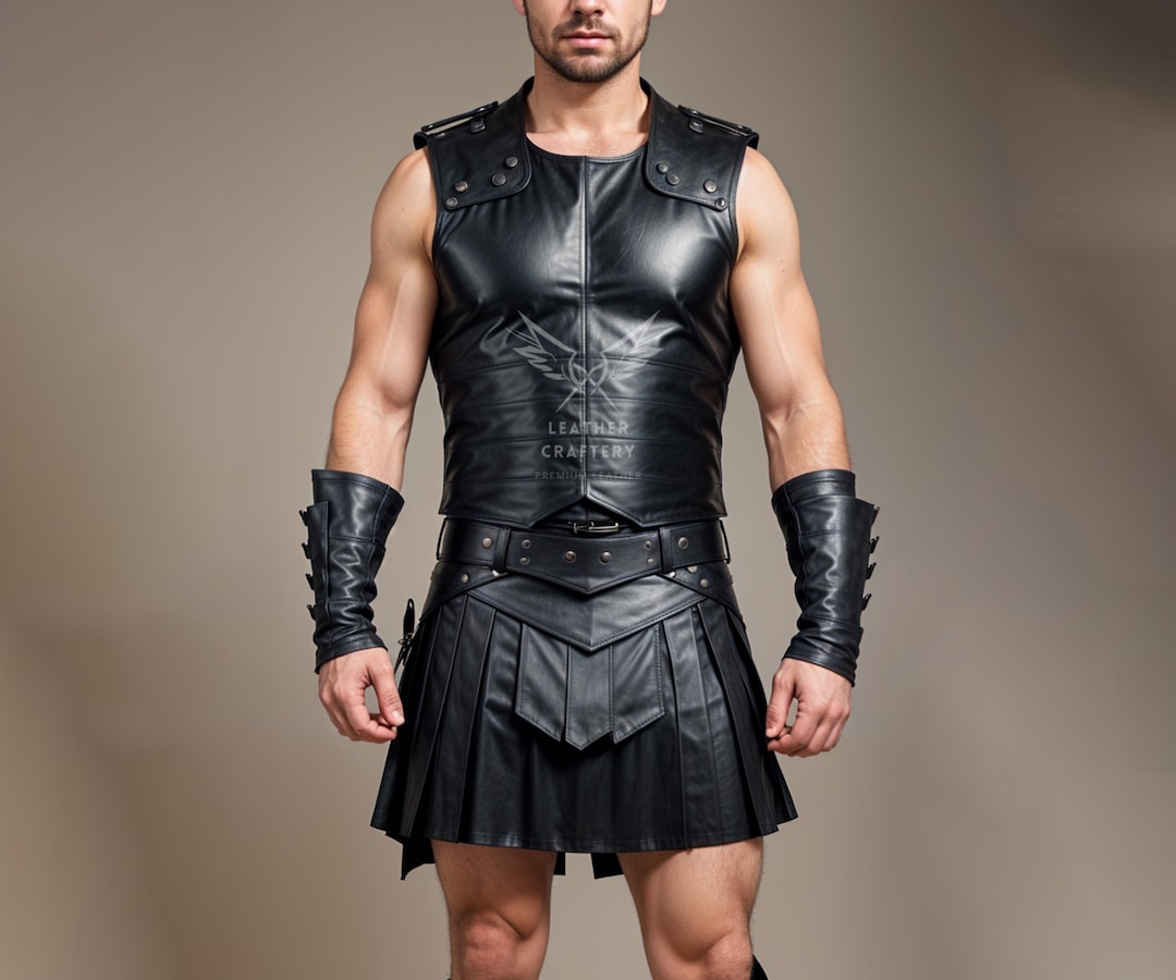 Handmade Leather Gladiator Kilt & Armor Vest – Spartan Cosplay, Viking ...
