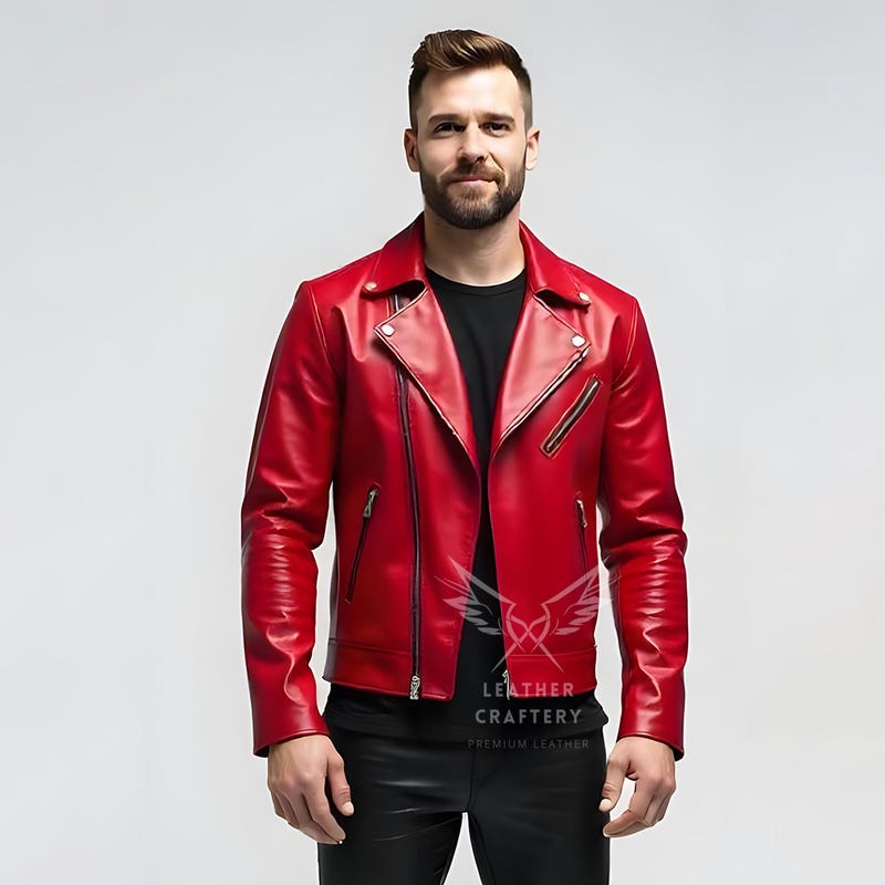Red Leather Jacket - Etsy