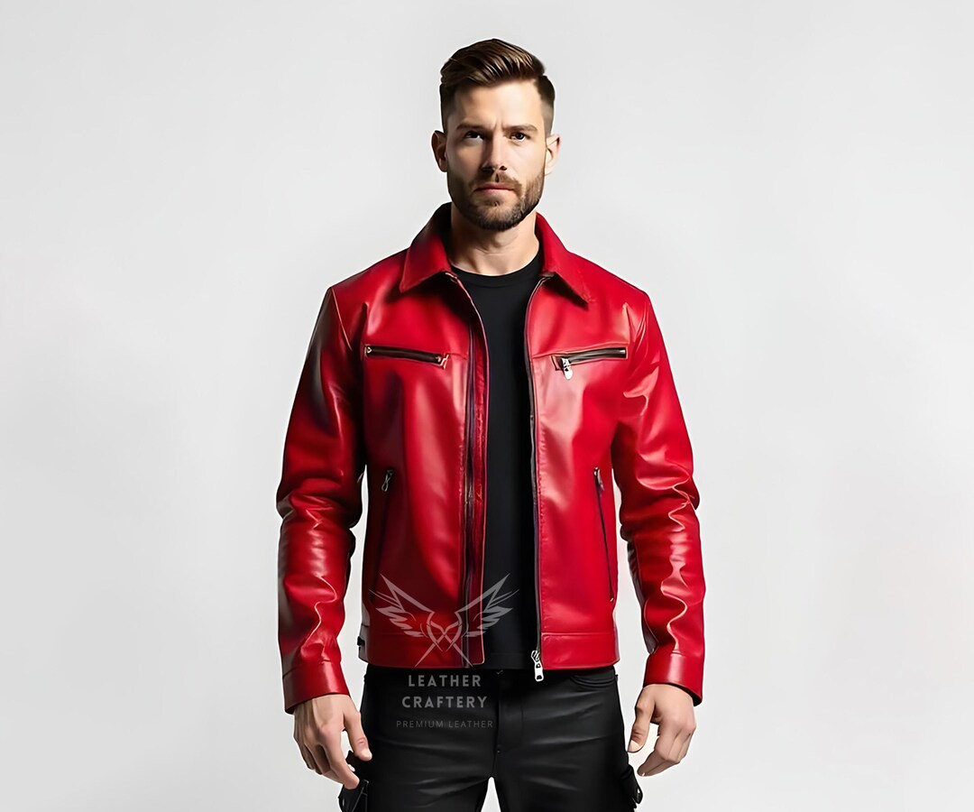 Men's Red Leather Jacket | Handcrafted Leather Jacket | Classy ...