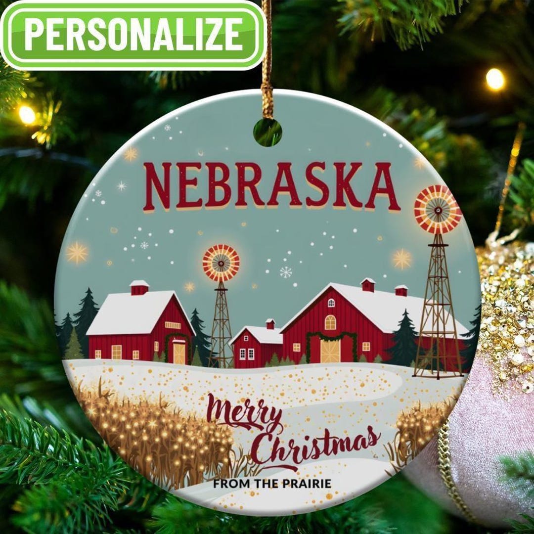 Nebraska Christmas Ornament, Farmhouse Holiday Decor, Personalized Gift ...