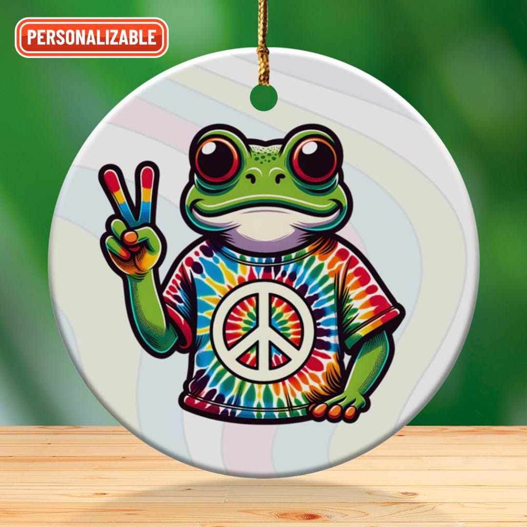 Peaceful Frog Tie-dye Ornament, Funny Frog Peace Sign Decor, Everyday ...