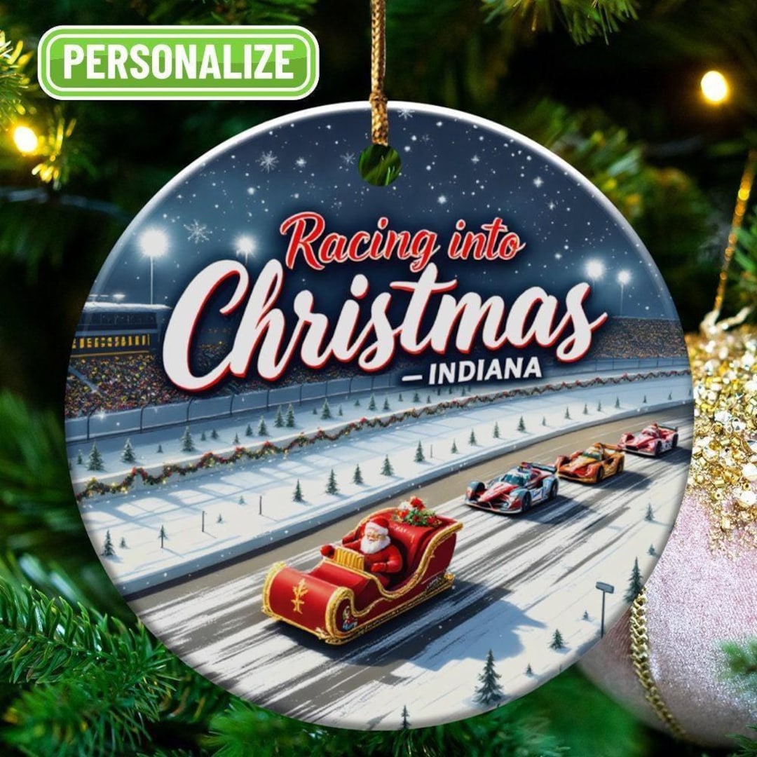 Indiana Racing Into Christmas Personalizable Ornament Santa Sleigh Race ...
