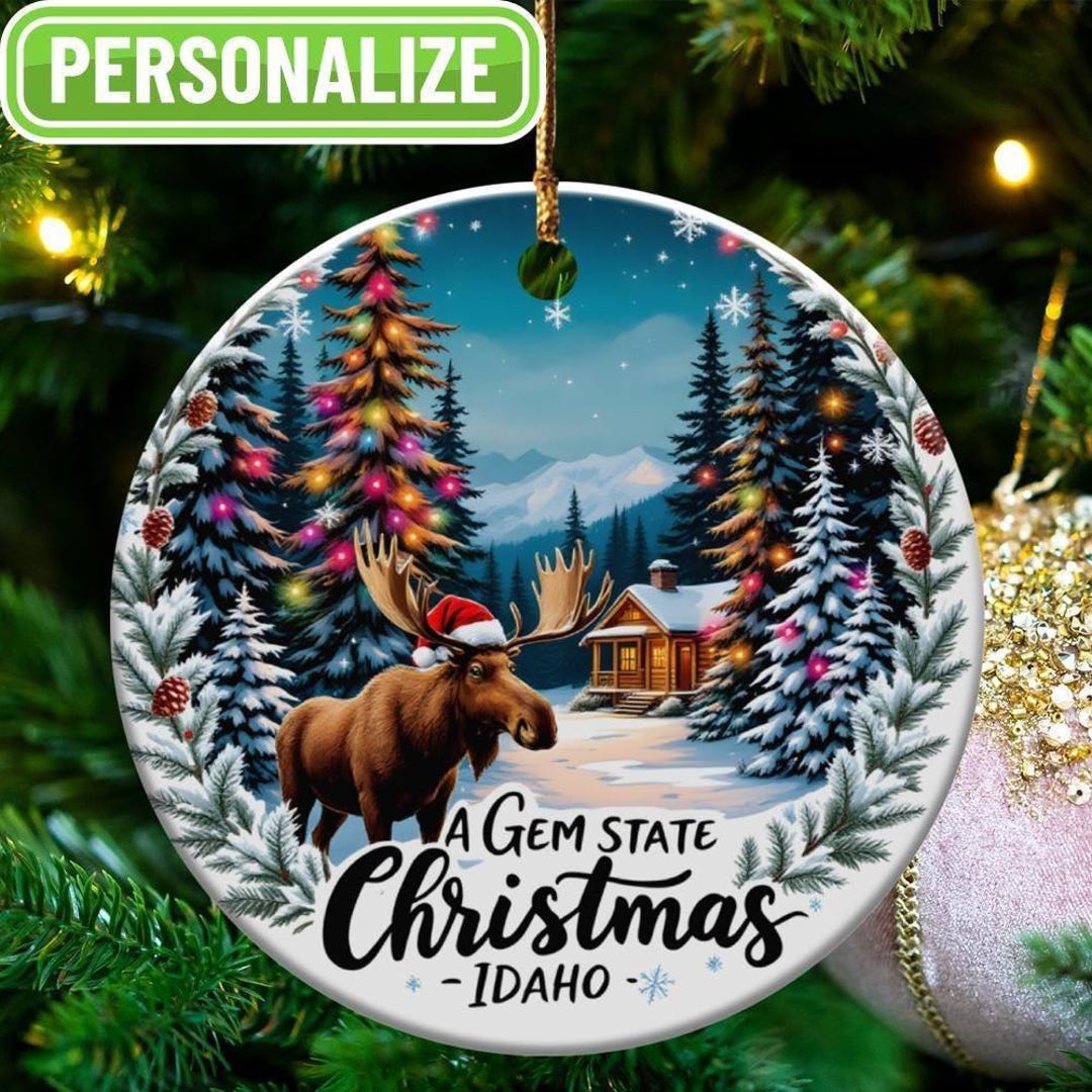 Idaho Christmas Ornament, Moose Winter Scene, Personalized Gift - Etsy