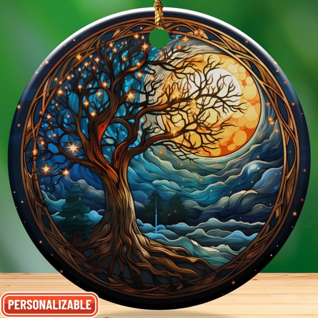 Personalizable Enchanting Tree of Life Ornament, Mystical Forest Moon ...