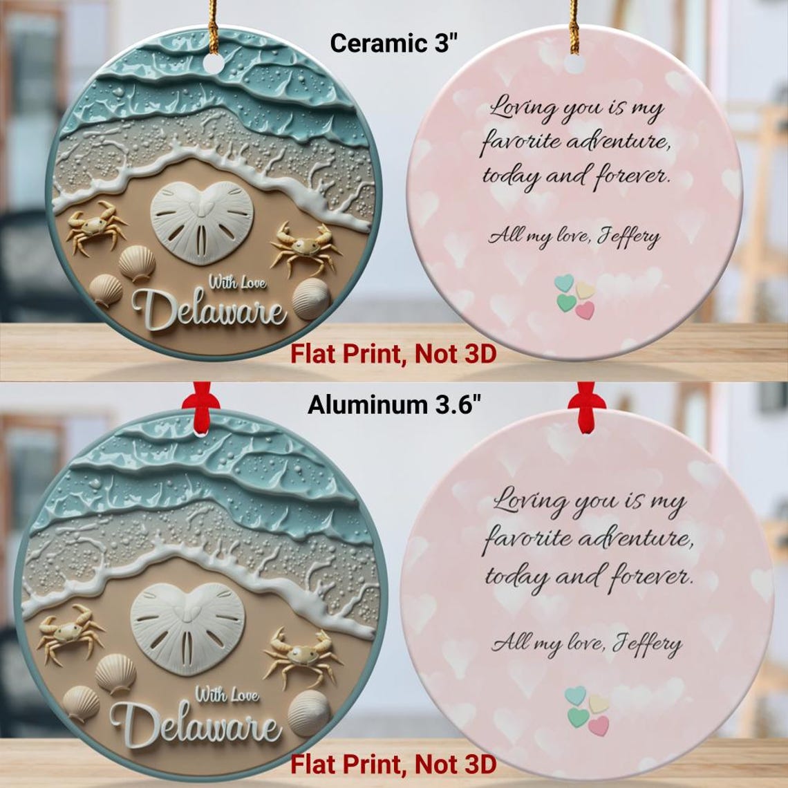 Delaware Personalized Beach Themed Ornament With Sand Dollar and Crab ...