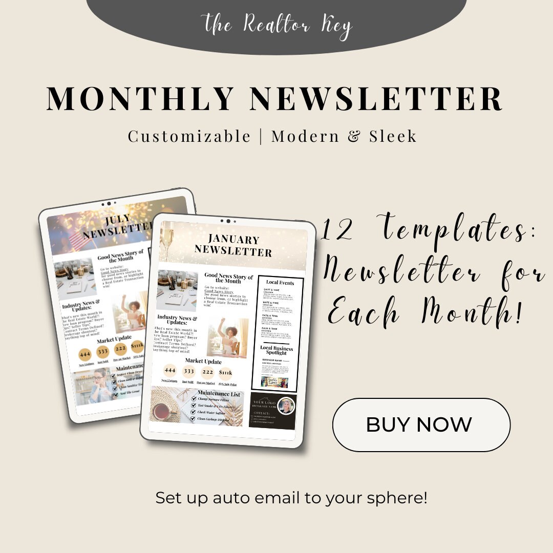 Real Estate Monthly Newsletter | Realtor Marketing | 12 Months | Market ...