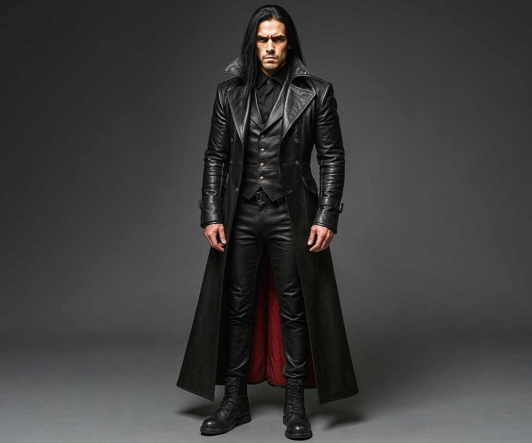 Genuine Leather Gothic Black Trench Coat | Vampire Matrix Style Long ...