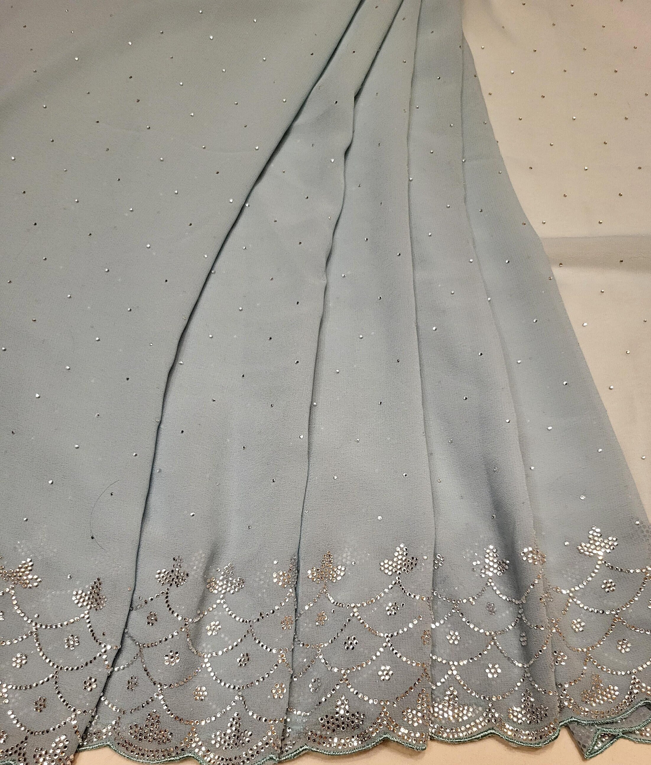 Baby Blue Scalloped Chiffon Saree - Etsy