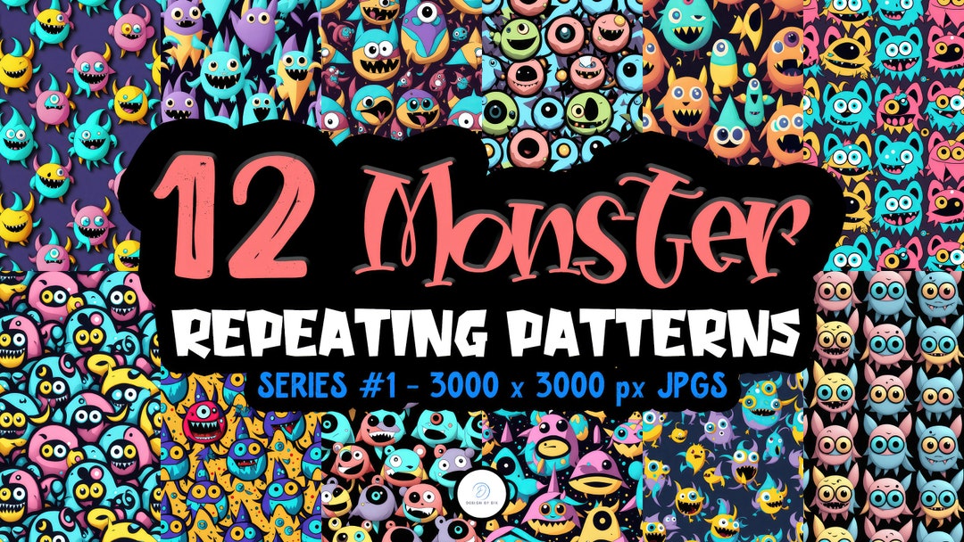 Monsters Series 01 - Unique Seamless Patterns - Printable Paper for DIY ...