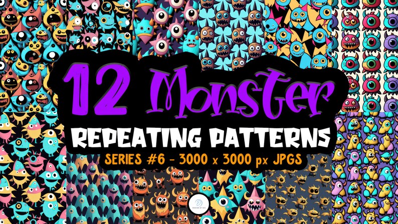Monsters Series 06 - Unique Seamless Patterns - Printable Paper for DIY ...