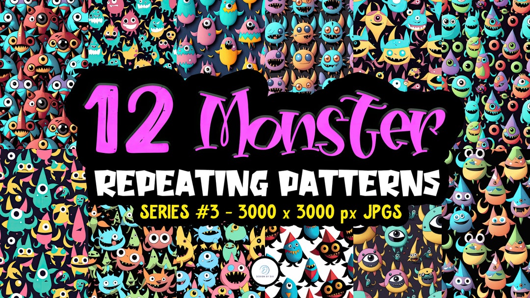 Monsters Series 03 - Unique Seamless Patterns - Printable Paper for DIY ...