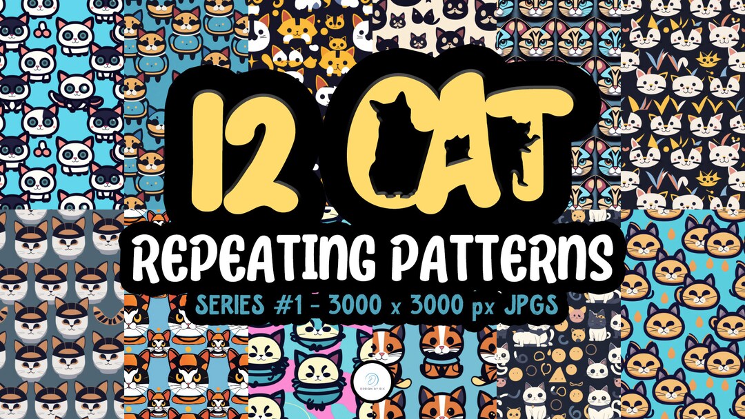 Cats Series 01 - Seamless- Repeating Pattern- 12 Original Designs ...