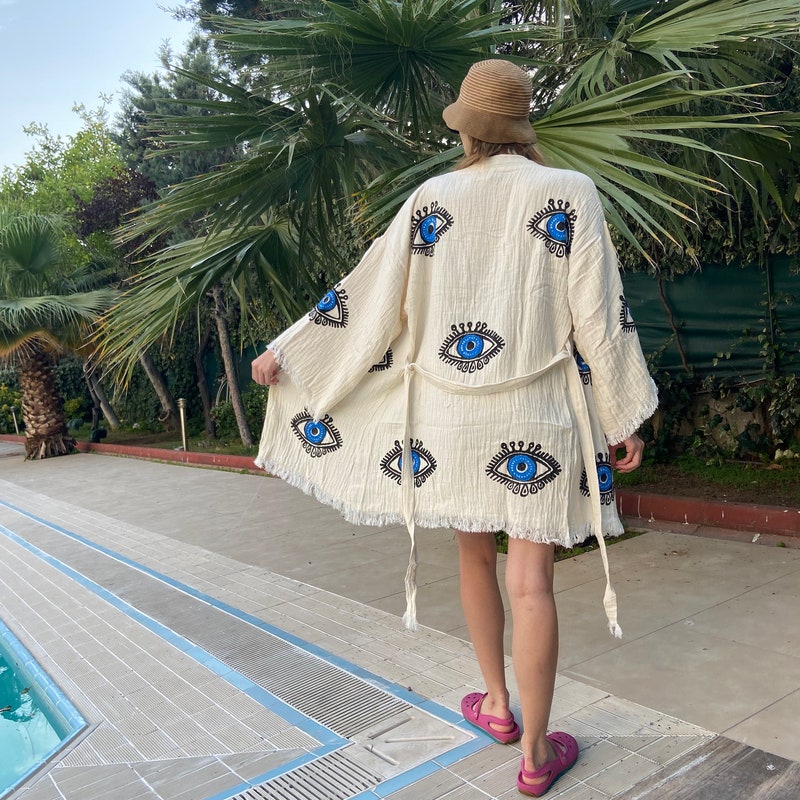 White Robe Blue Evil Eye - Etsy