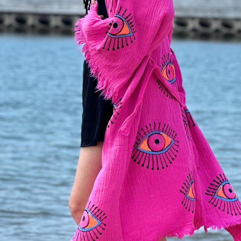 Evil Eye Kimono Robe Pink - Etsy