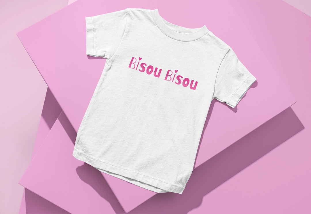 Youth Girls Tee | Adorable Pink Bisou Bisou Shirt for Girls | French-inspired Design | Stylish ...