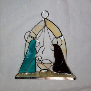 Stain Glass Nativity Scene Light Catcher. Outlined in Silver With A ...