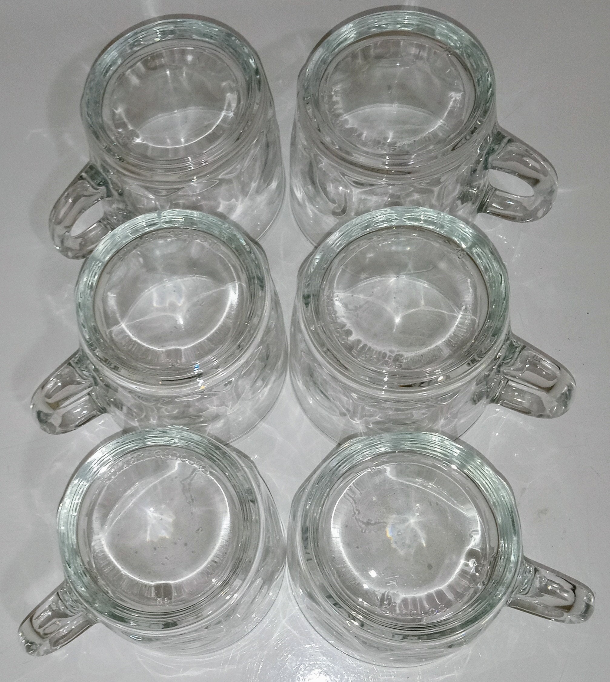 Set of 6 Rare Arcoroc Thumbprint, Clear Glass Cups With Handles. Made ...